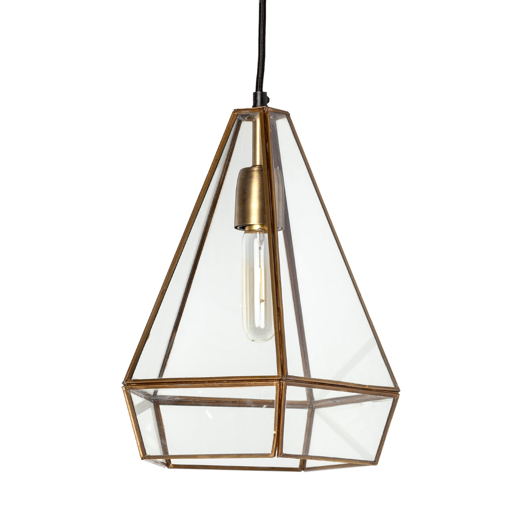 Prima Gold Metal and Glass Pyramid Pendant Light