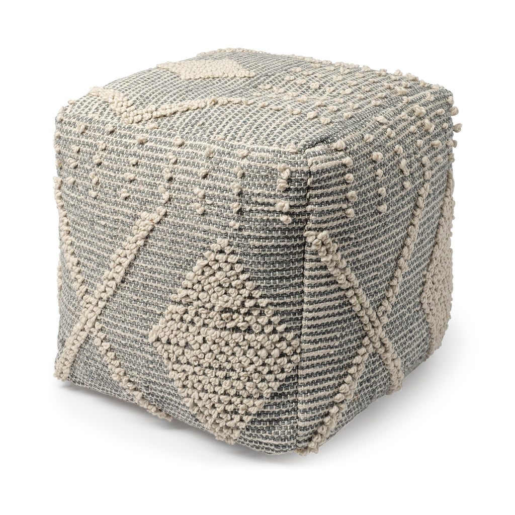 Brinket Gray with Cream Polyester Handwoven Square Pouf