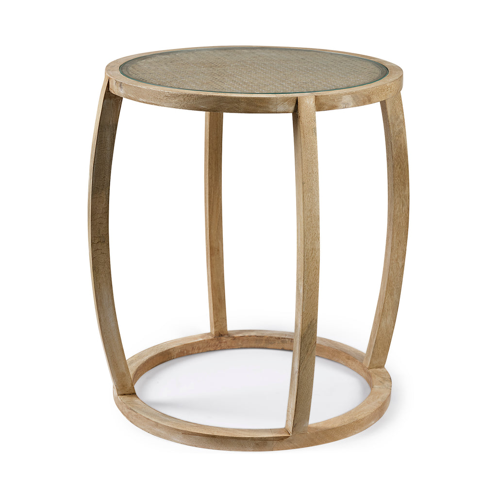 Hubbard Light Brown Wood Round Top with Glass Accent Table