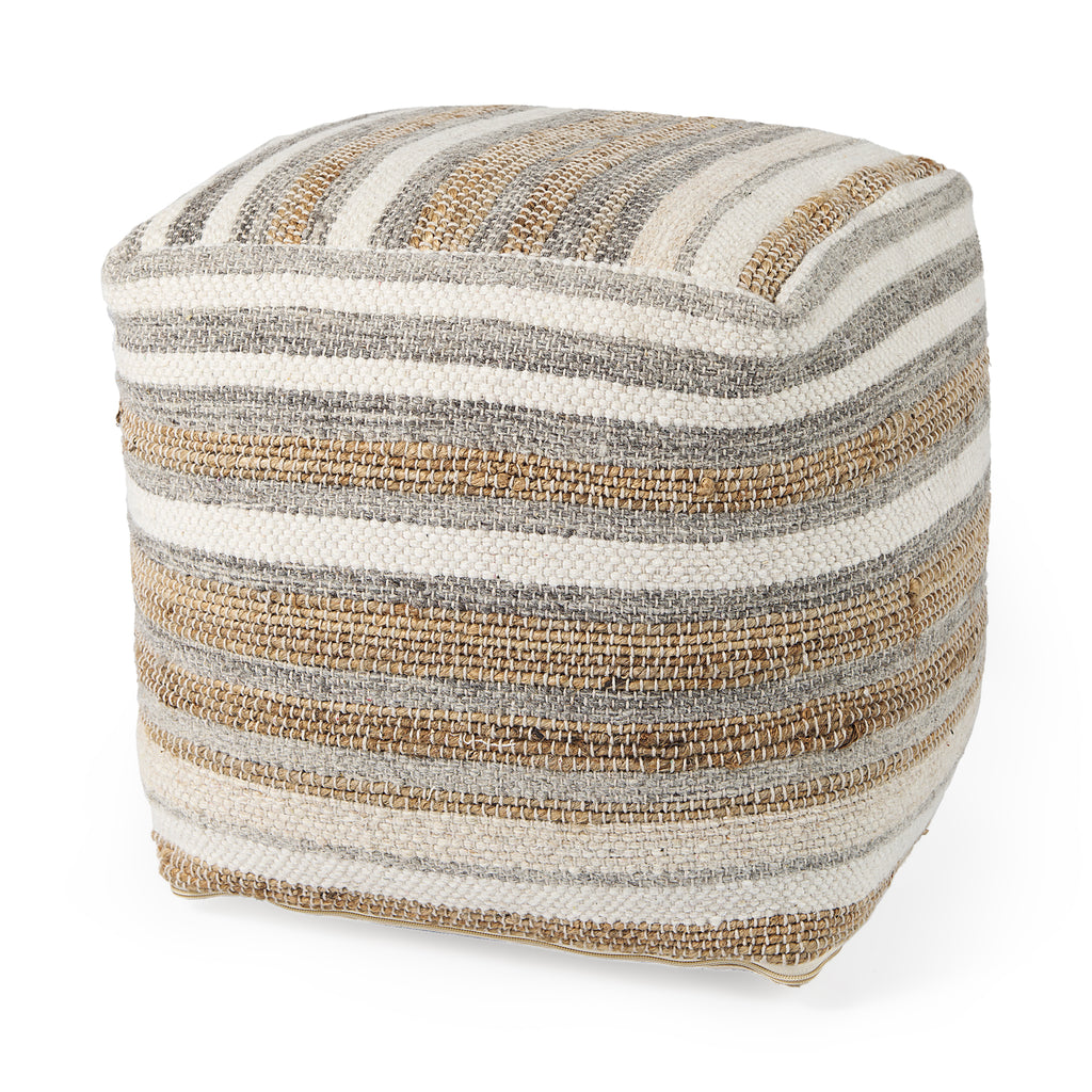 Aahana Striped Hemp and Cotton Pouf