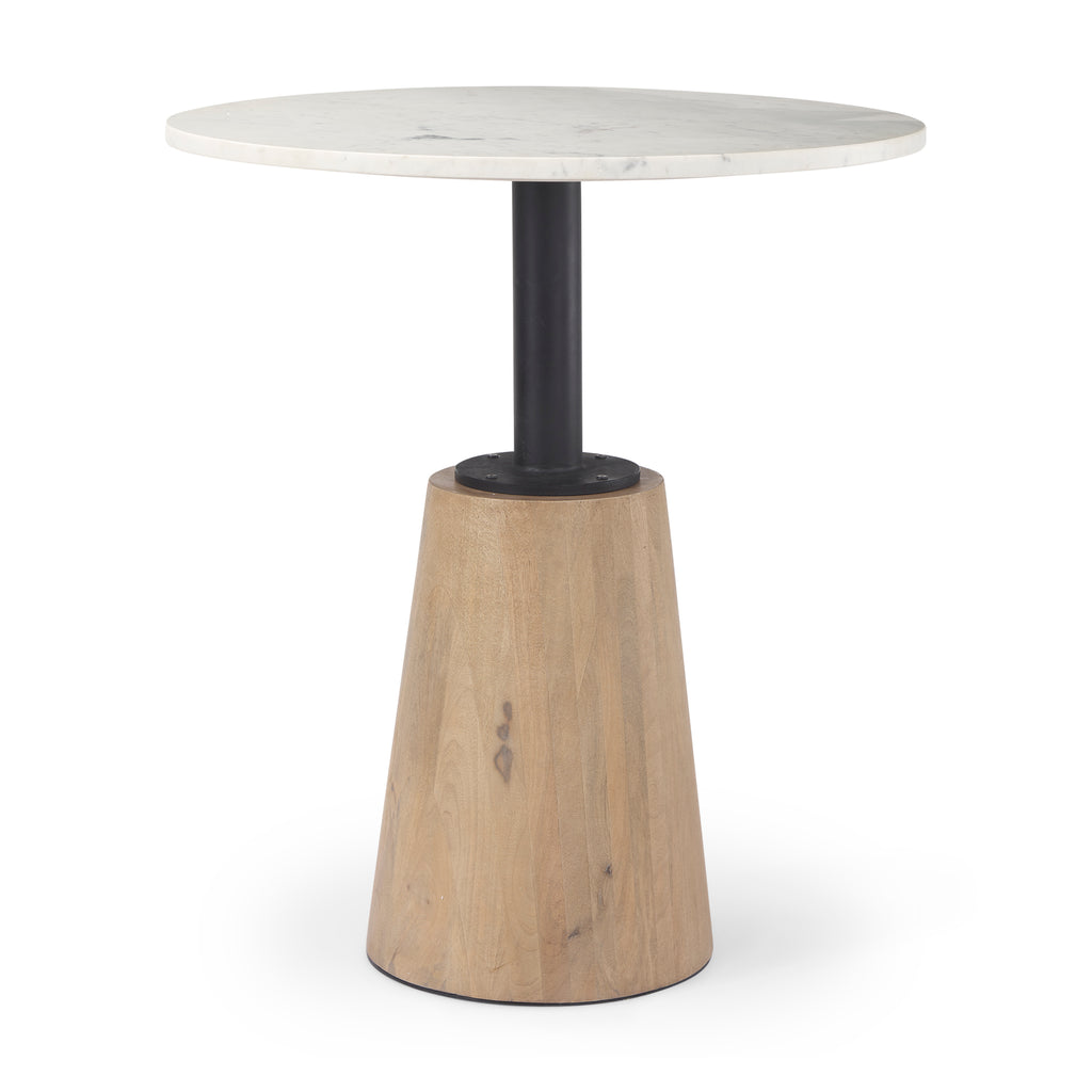 Maxwell Round White Marble Tabletop with Blonde Wood & Black Metal Acc