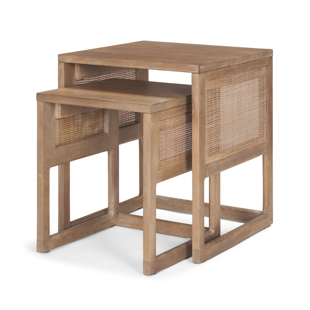 Grier Solid Wood with Cane Nesting Accent Tables - Set of 2
