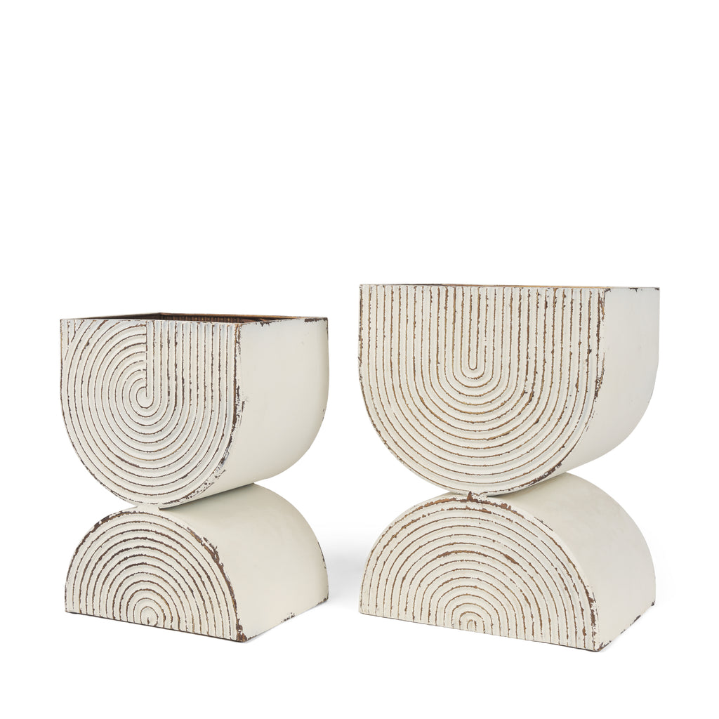 Medina Off White with Gold Antiquing Tall Metal Planters - Set of 2