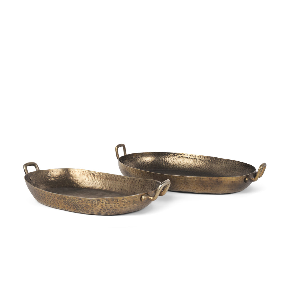 Pama Hammered Gold Metal Decorative Trays - Set of 2