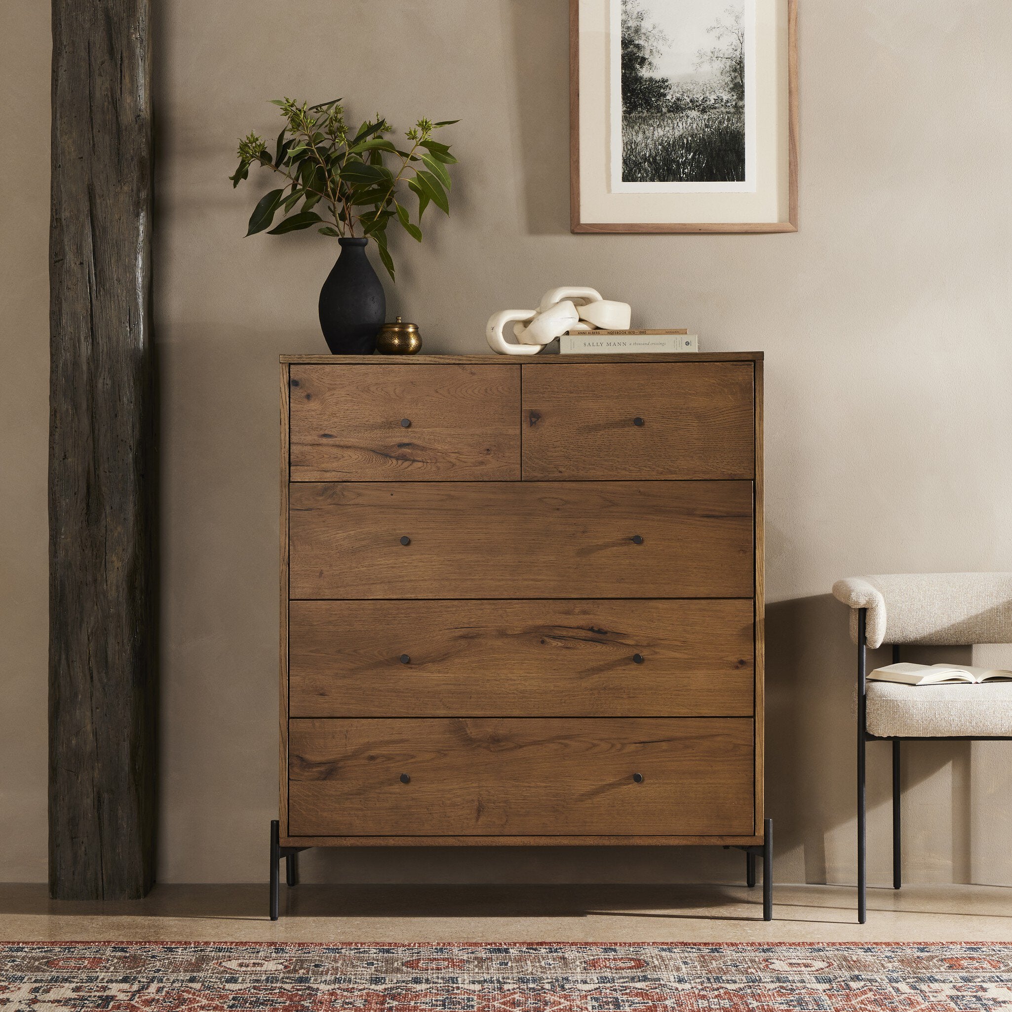 Eaton 5 Drawer Dresser Amber Oak Resin Four Hands