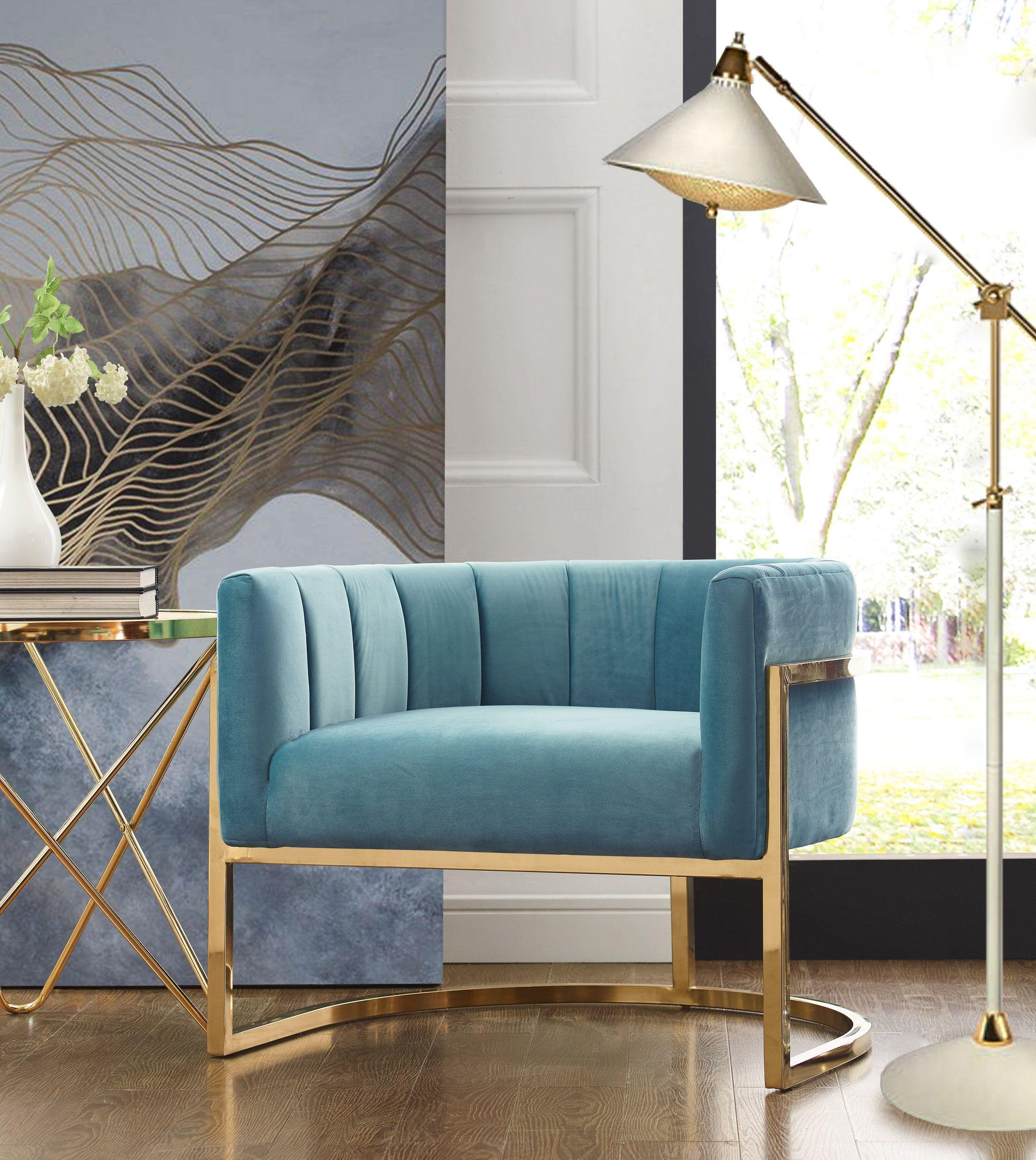 TOV Furniture Magnolia Chair with Gold Base Sea Blue