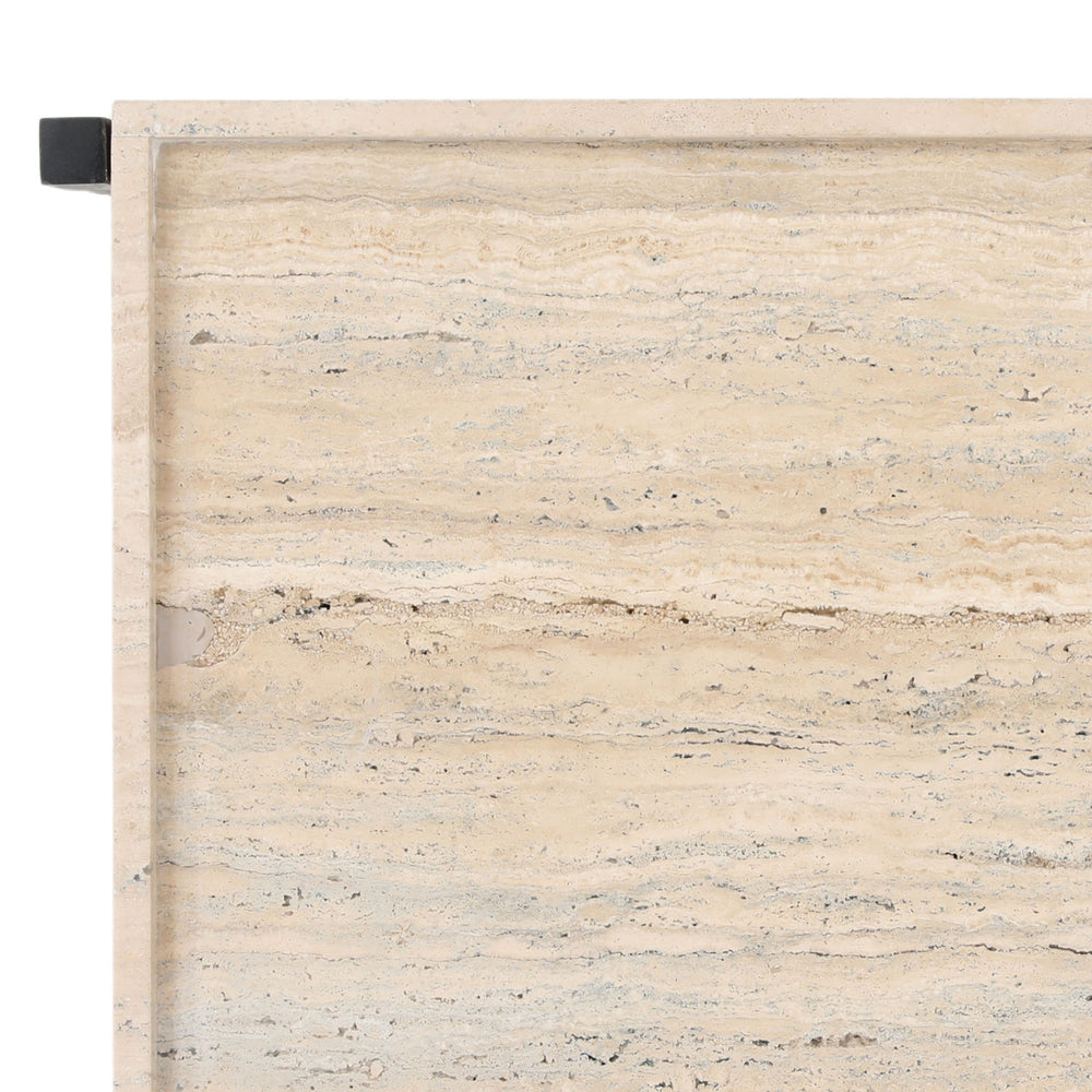 OB-40026 Travertine and Iron Side Table